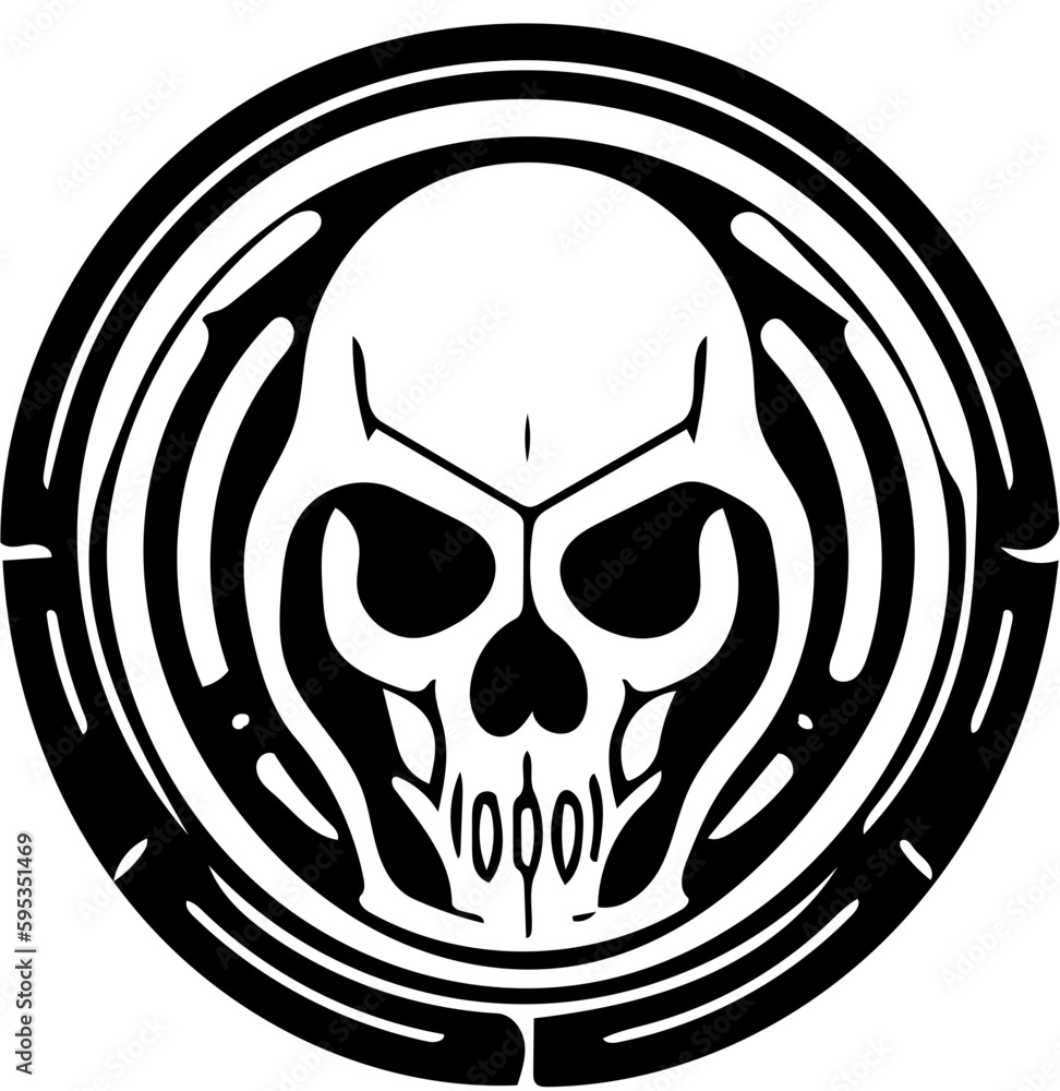 Sci-fi skull logo design in black and white, vector illustration of an ...