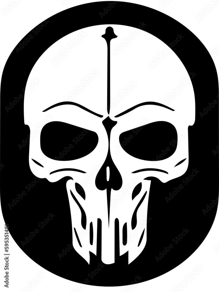 Sci-fi skull logo design in black and white, vector illustration of an ...