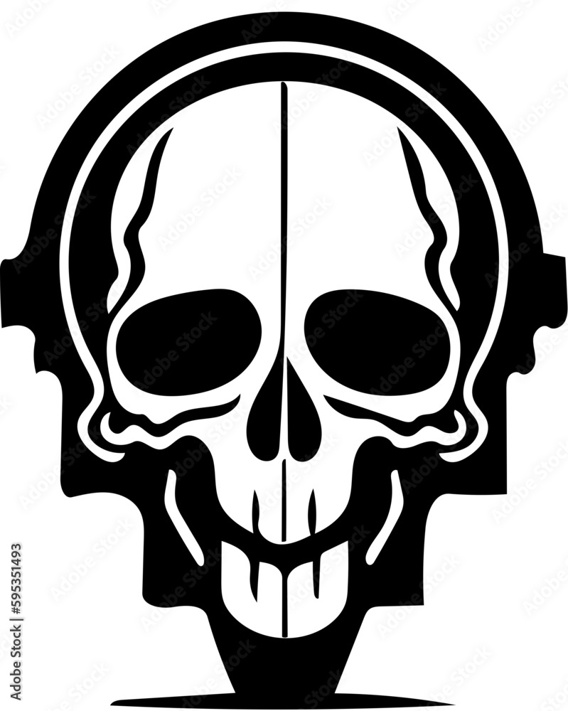 Sci-fi skull logo design in black and white, vector illustration of an ...