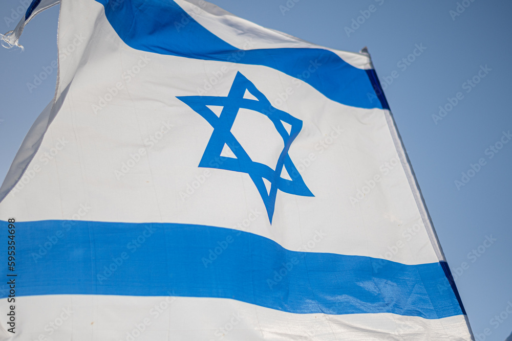 Isolated high resolution image of the Israeli flag flying in the wind ...