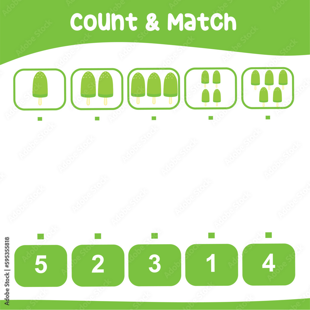Count and match these apple ice cream sticks together worksheet for ...