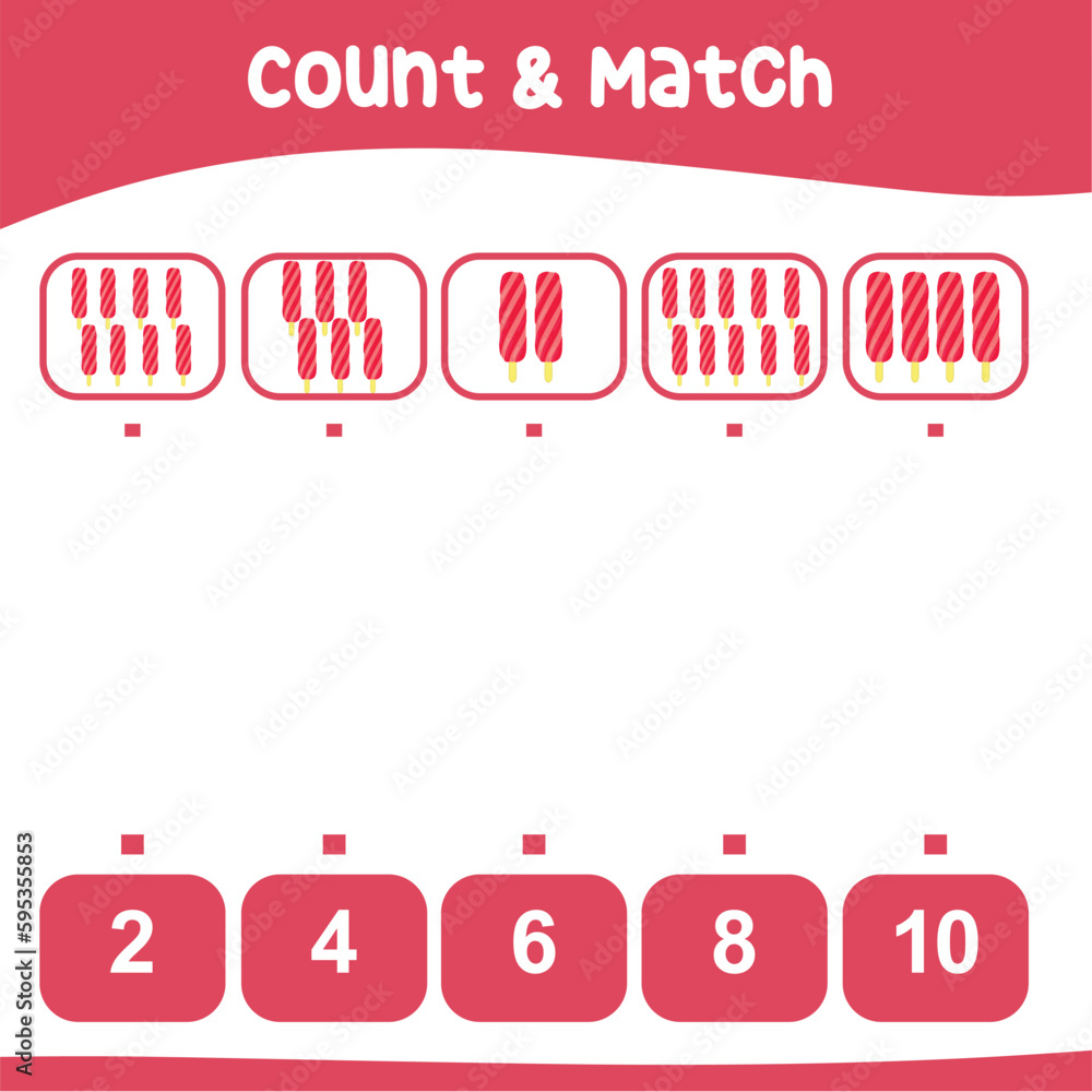 Count and match these strawberry popsicle ice cream together worksheet ...