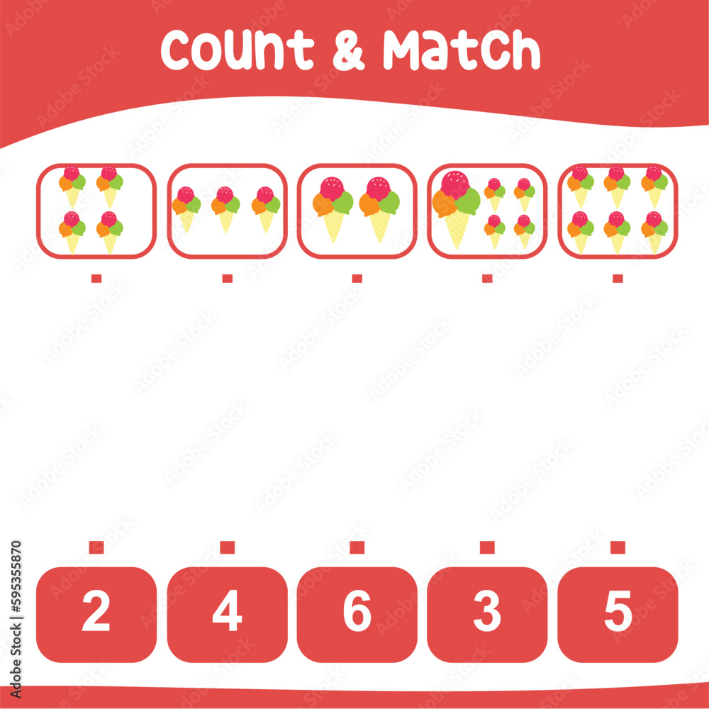 Count and match these triple ice cream cones together worksheet for ...