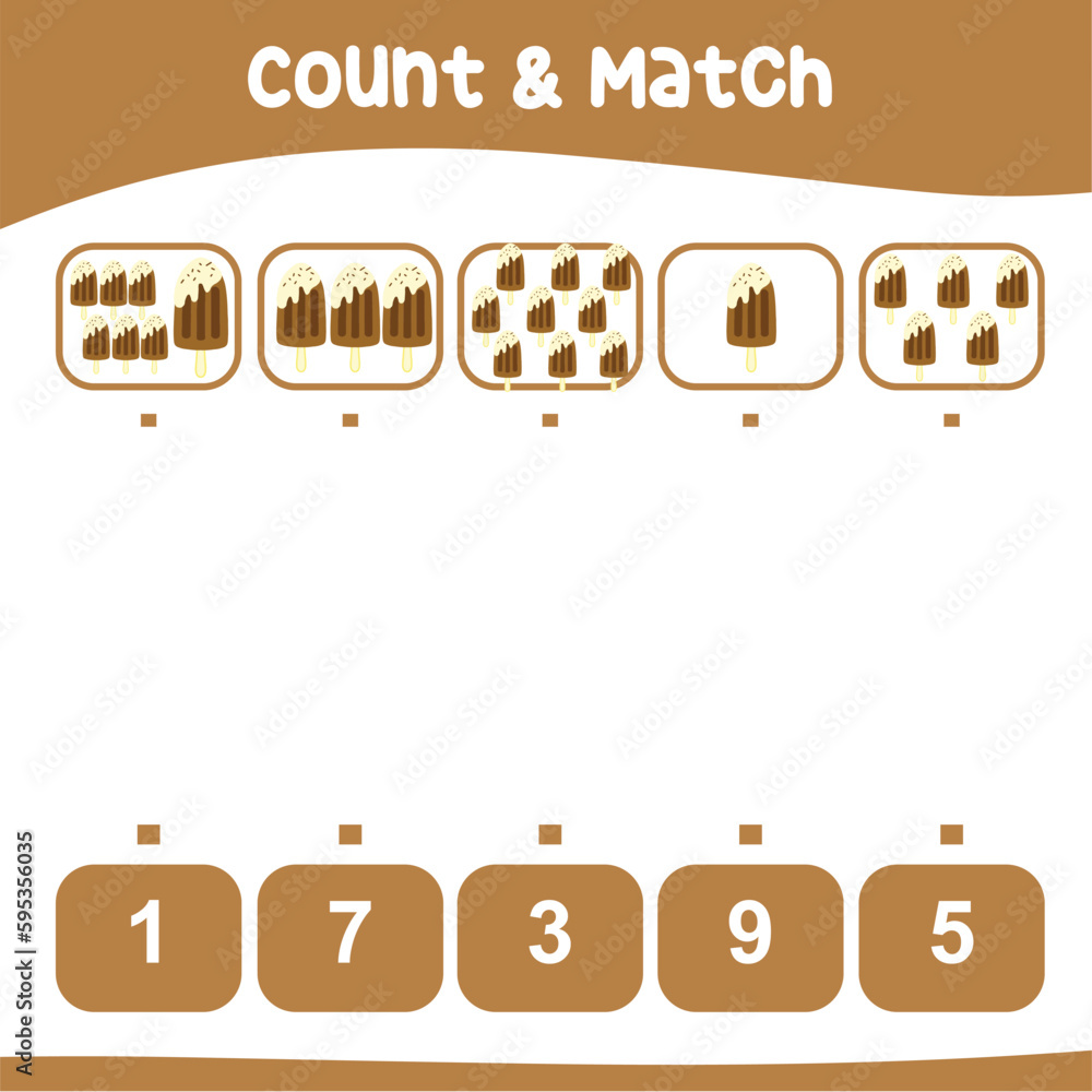 Count and match the chocolate ice cream together worksheet for kids ...