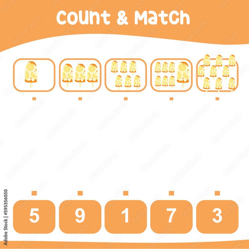 Count and match the lemonade ice cream together worksheet for kids ...