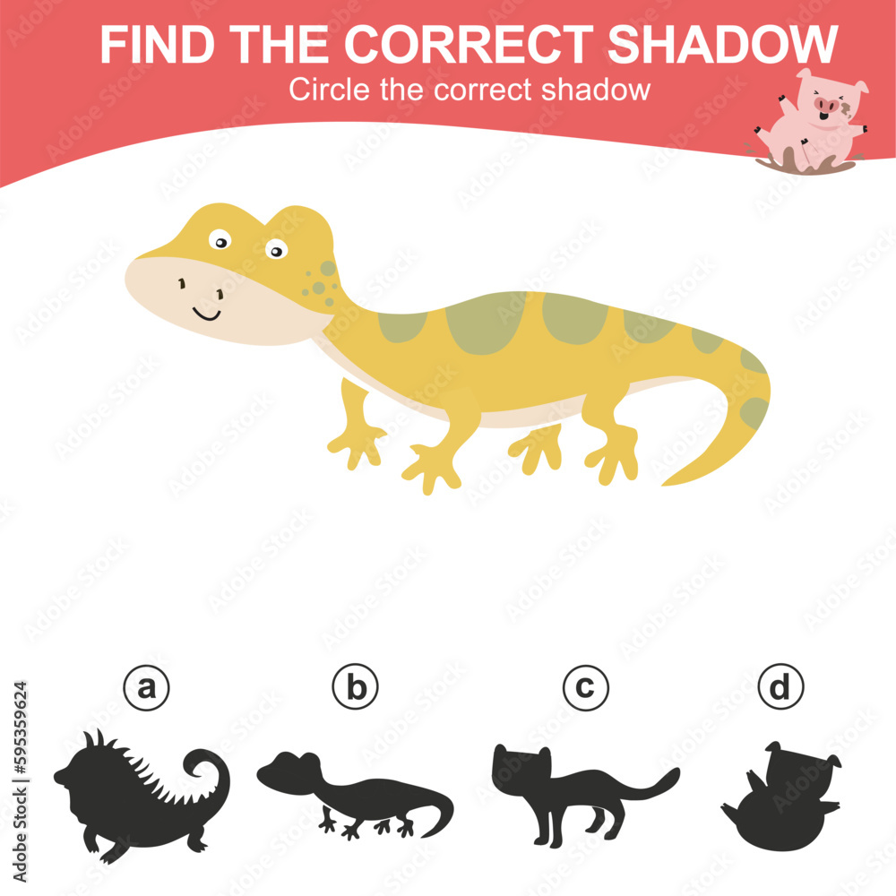 Find the correct shadow of the lizard. Matching animal shadow game for ...
