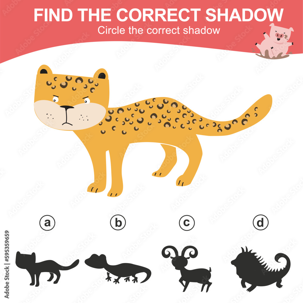 Find the correct shadow of the jaguar. Matching animal shadow game for ...