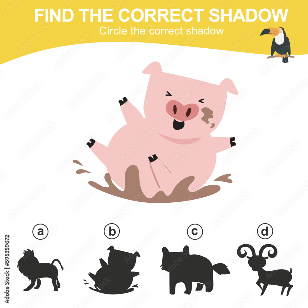 Find the correct shadow of the pig. Matching animal shadow game for ...
