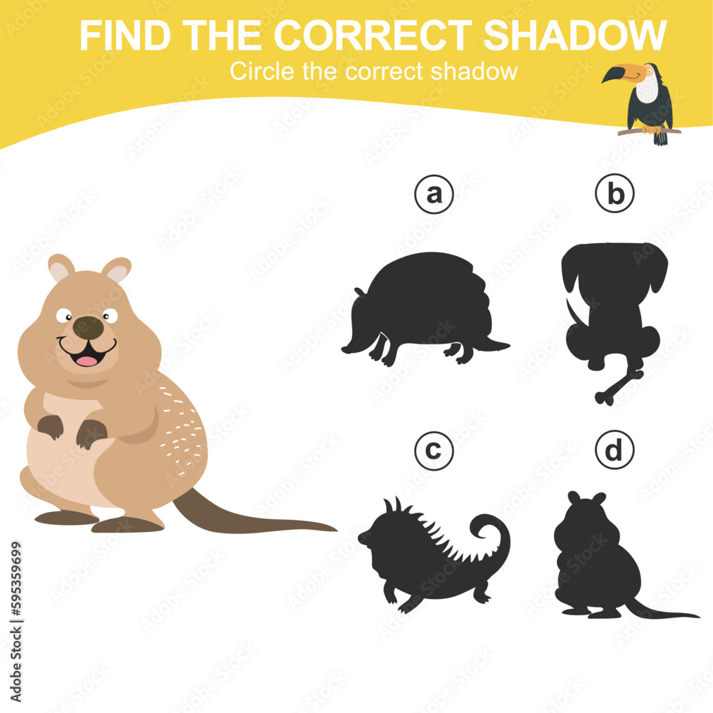 Find the correct shadow of the quokka. Matching animal shadow game for ...