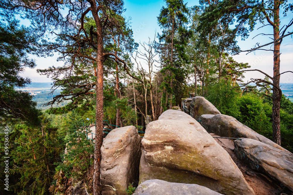 Cesky raj sandstone cliffs - Prachovske skaly in summer sunset, Czech ...