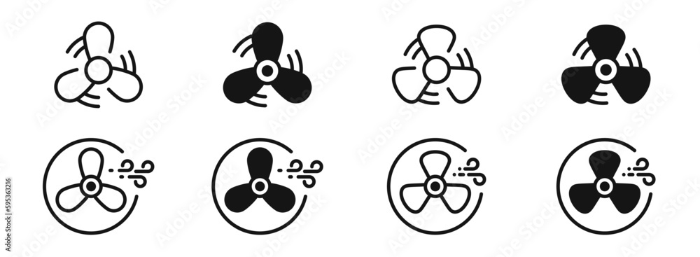 Fan icon set. Ventilator icon collection. Propeller vector icon set ...