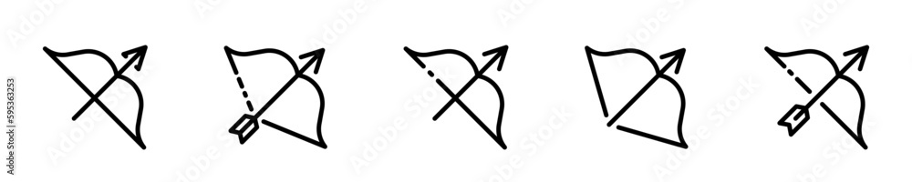 Vetor de Stretched bow icon collection. Vector bow and arrow icons ...