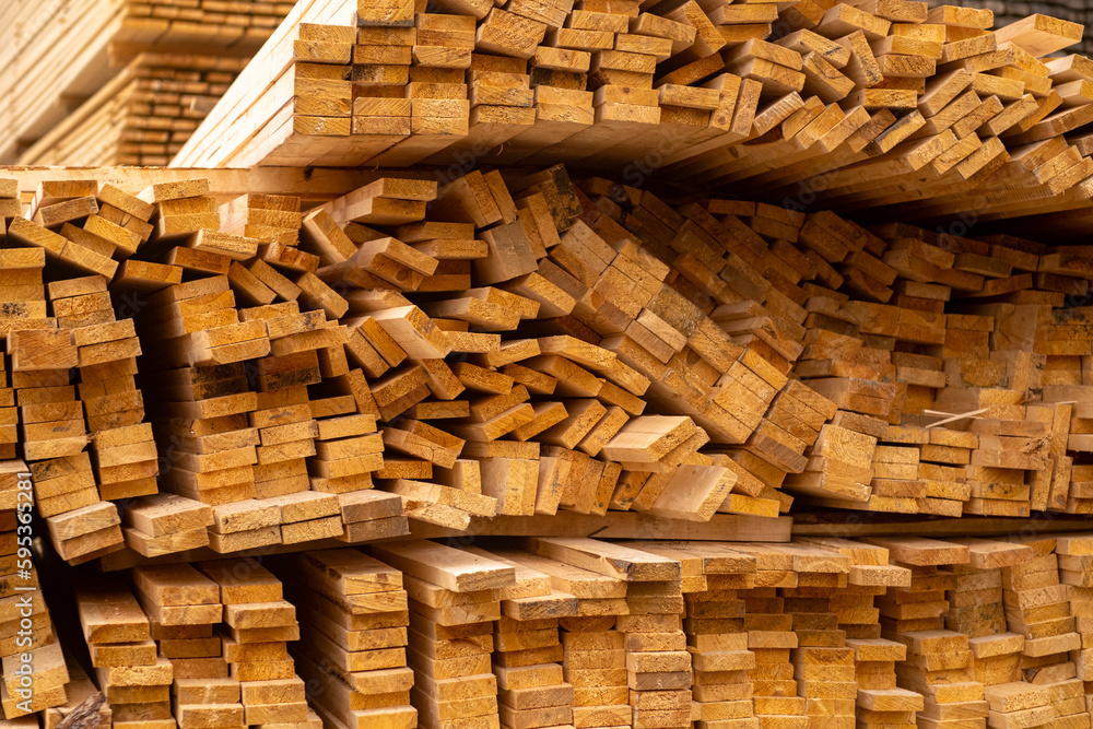 Wooden boards, lumber, industrial wood, timber. Pine wood timber stack ...