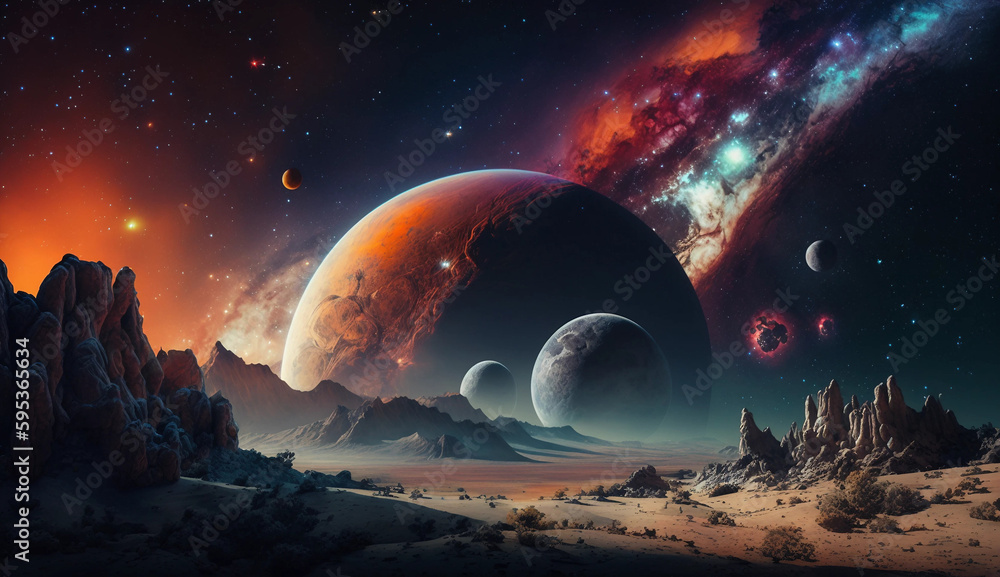 Colorful Galaxy With Planets