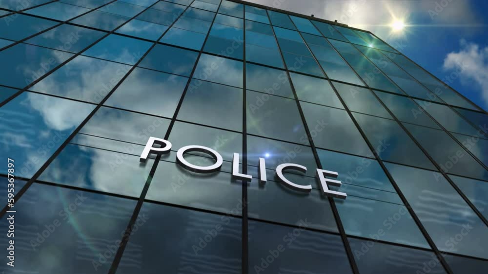 Police station glass building looping time lapse concept. Police ...