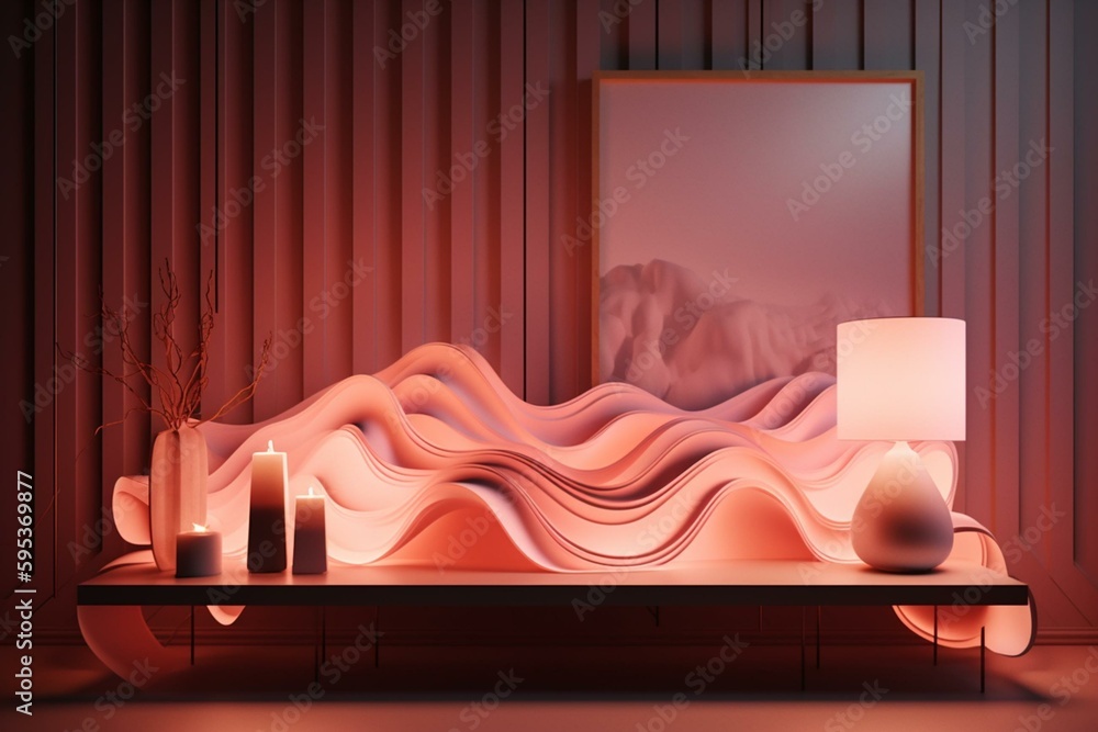 3D render of pink and orange waves create modern minimalist studio ...