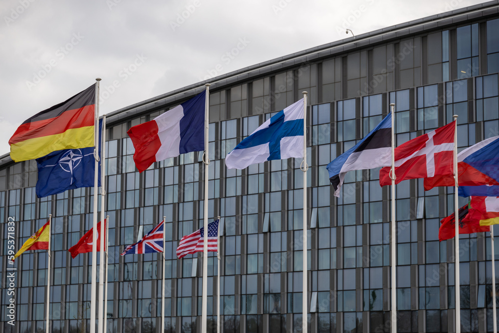 The national flags of countries member of the NATO fly outside the ...