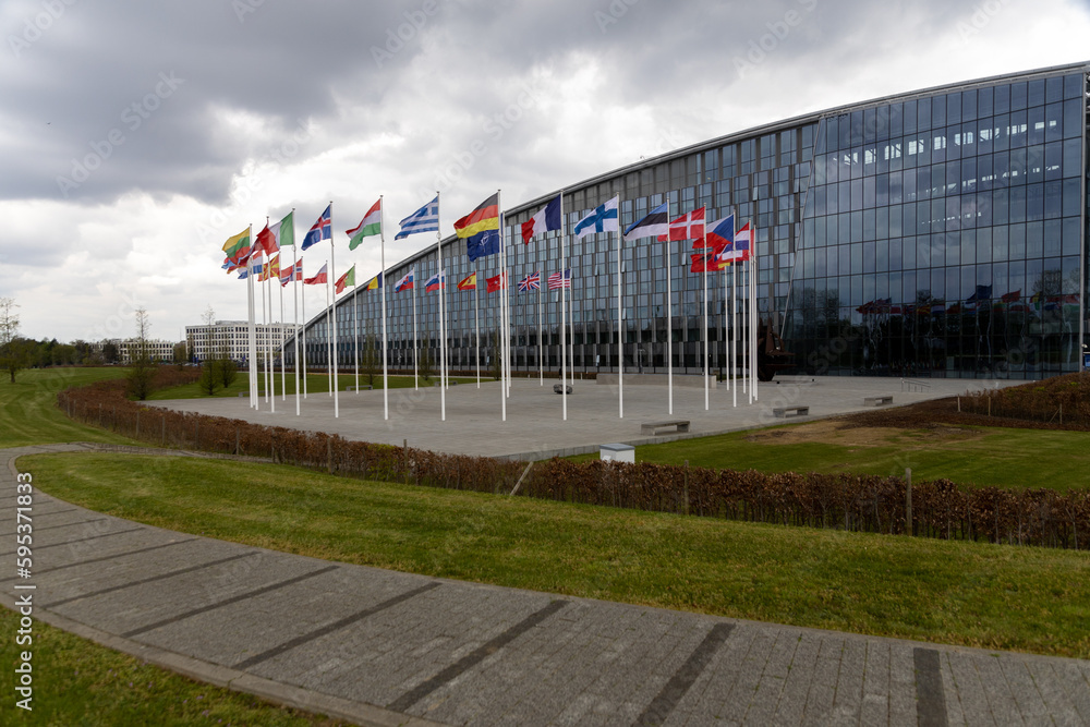 The national flags of countries member of the NATO fly outside the ...