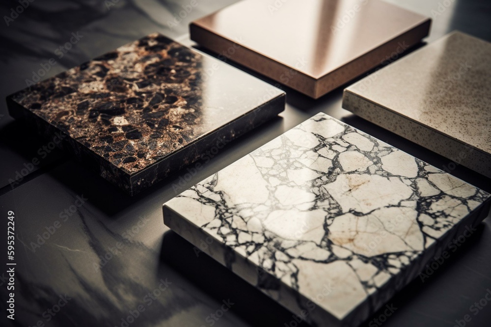 Samples of quartz floor tiles with contrasting dark and light colors ...