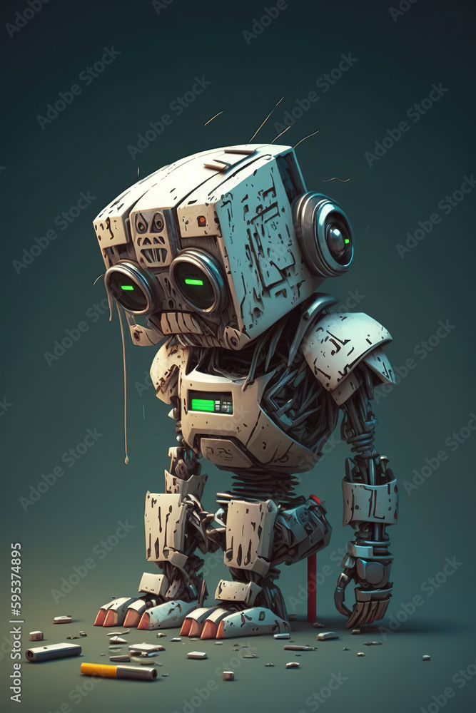 a sad and crying robot, futuristic artwork, generative ai technology ...