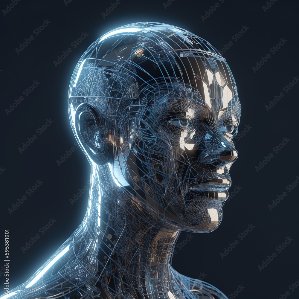 Futuristic rendering of a human face. Concept of artificial ...