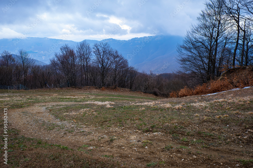 The track to reach the Chiappo Peak, small mountain in the Apennine ...