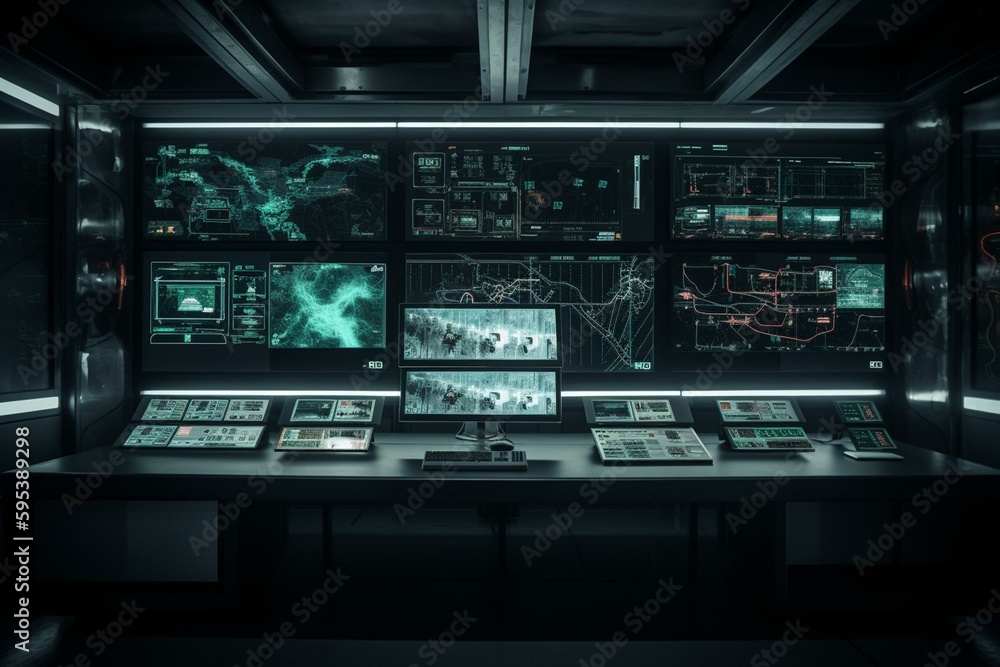 A futuristic panel control with a generative AI created LED screen ...