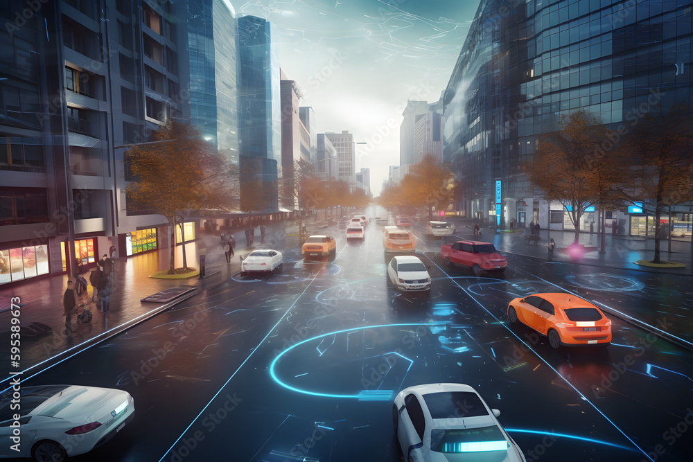 Future street scenario in a smart city Stock Illustration | Adobe Stock