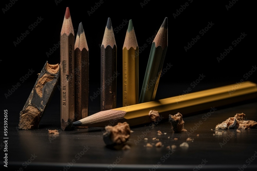 Variations in pencil wear and aging - sharp, dull, and broken pencils ...