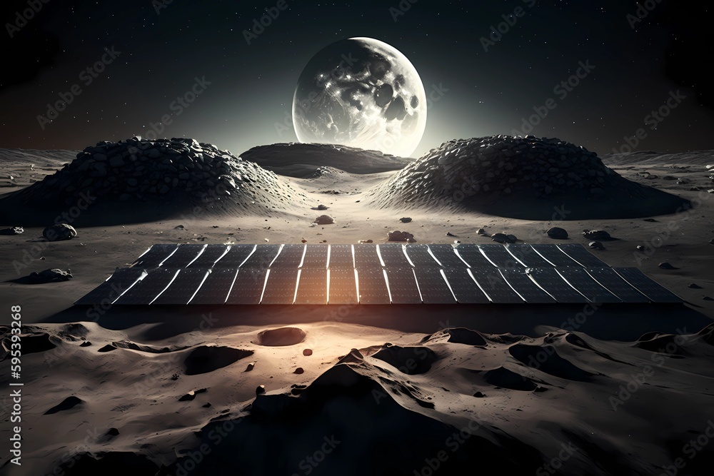 Solar panel on the moon lunar. Surreal alternative futuristic power ...
