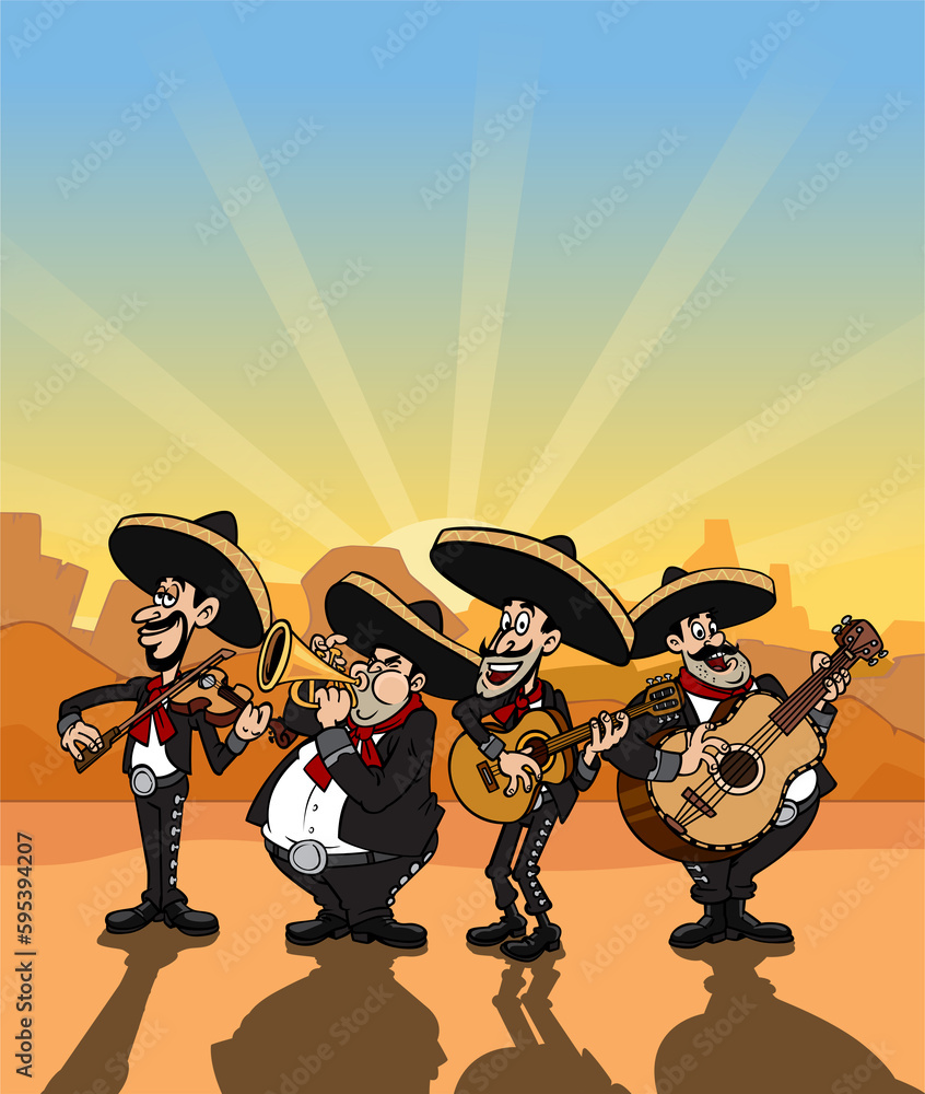 cartoon el mariachi orchestra poster stock background Stock ...