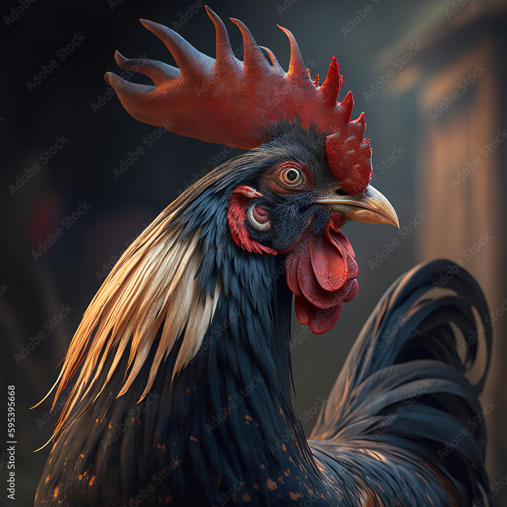 Domestic rooster, farm animal, generative ai technology Stock ...