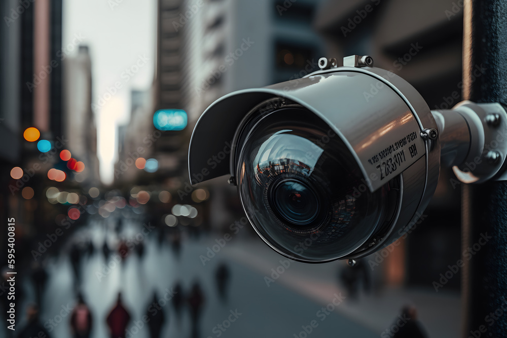 CCTV Camera or surveillance operating on street and building at night ...