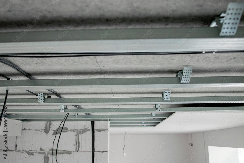 Suspended ceiling structure, for installation of plasterboard Stock ...