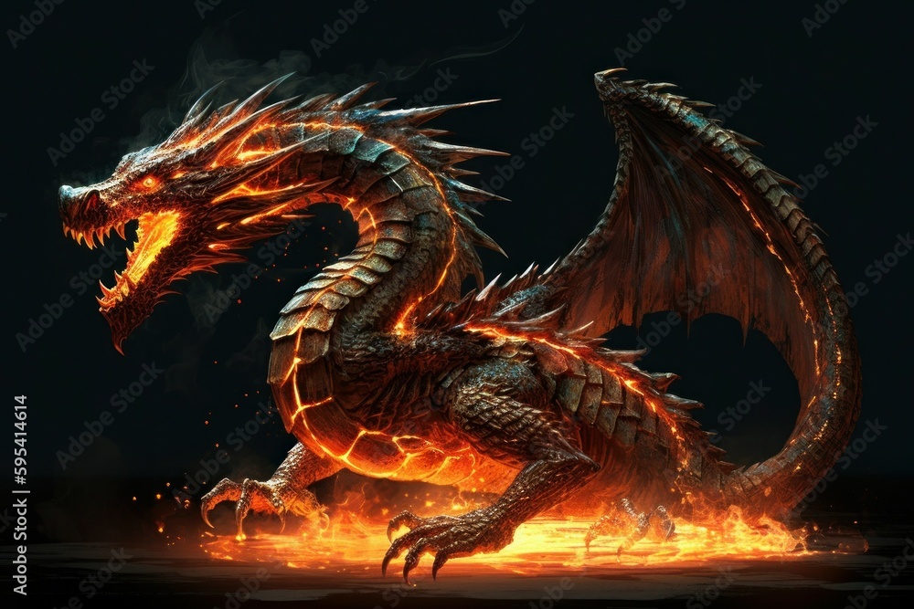 Dragon from fire on black background. Dragon drawn by fire. Flame with ...