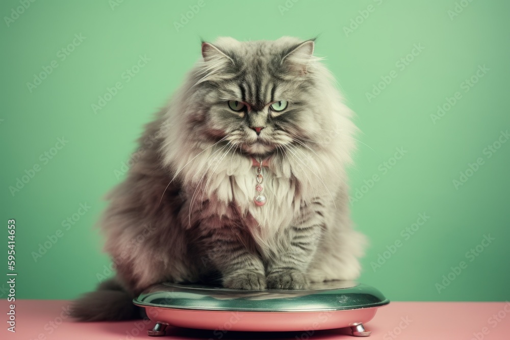 Sad fat cat and scales. AI generated, human enhanced Stock Illustration ...