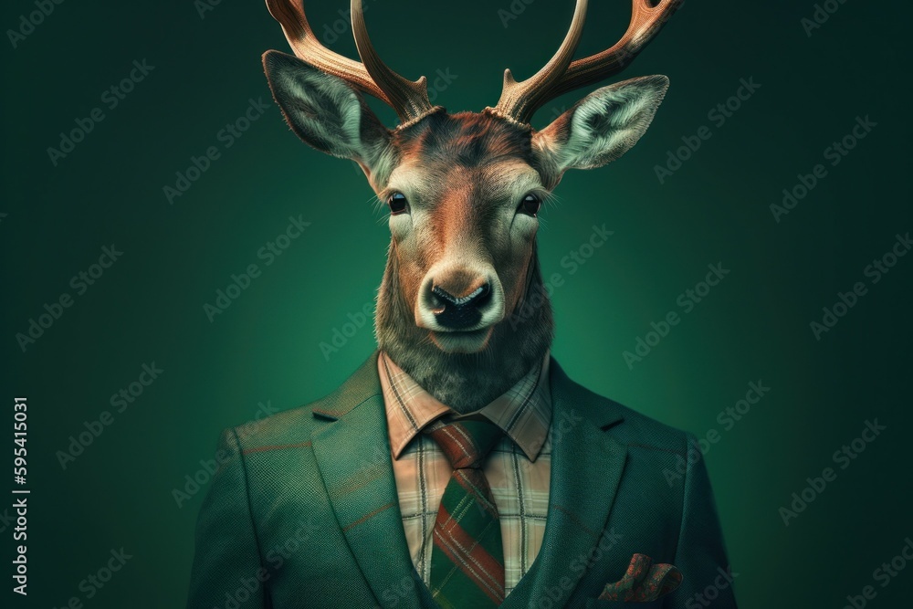 Anthropomorphic elk dressed in a suit like a businessman. business ...
