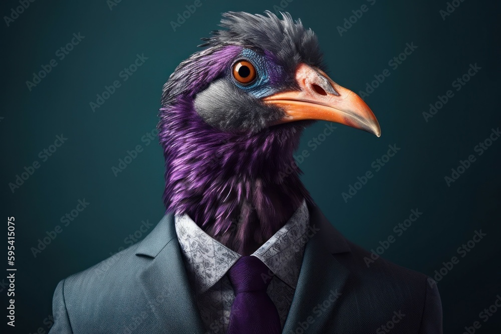 Anthropomorphic bird dressed in a suit like a businessman. business ...