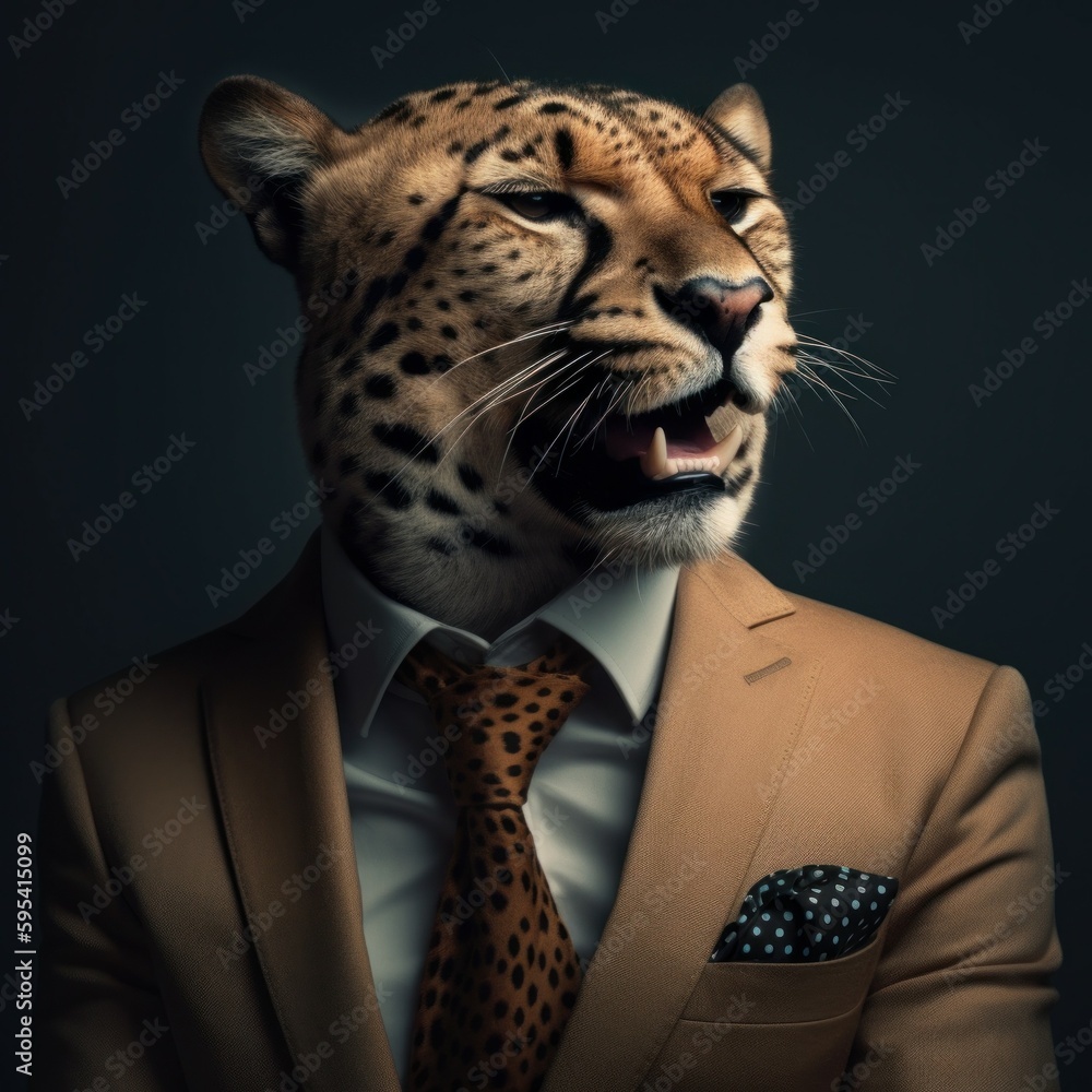 Anthropomorphic cheetah dressed in a business suit like a boss. AI ...