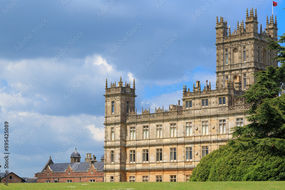 England, Hampshire. 2 May 2017. Highclere Castle. Jacobethan style ...