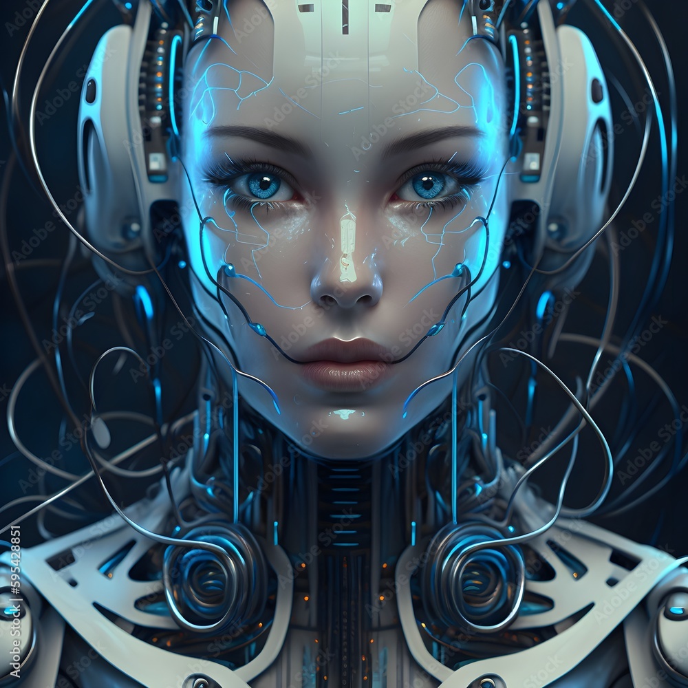 character female robot face photorealistic white robot mechanical face ...