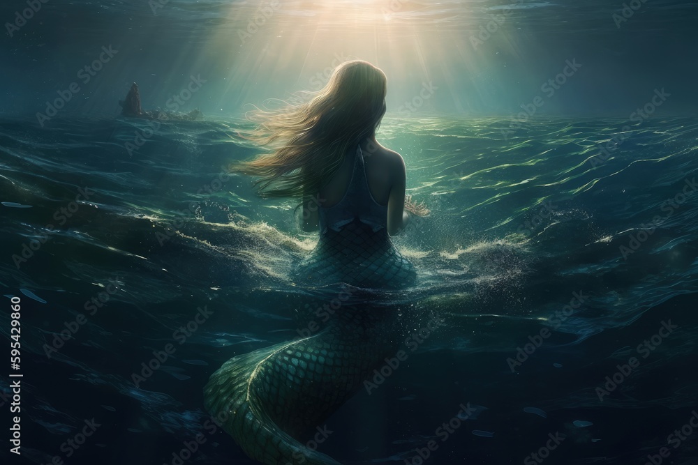 Mermaid swimming in the sea, Mermaid from the back, Generative AI Stock ...