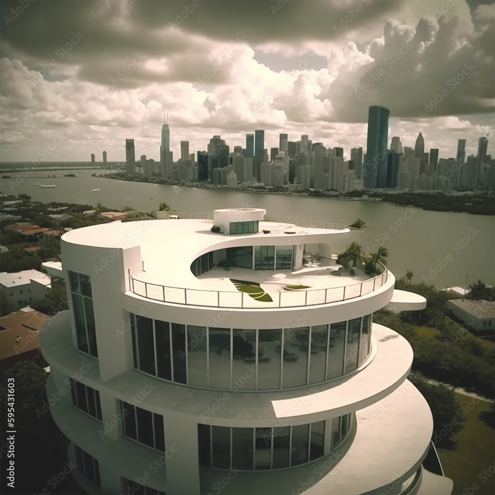 Generative AI Circular Mansion with Breathtaking Views of Miami Stock ...