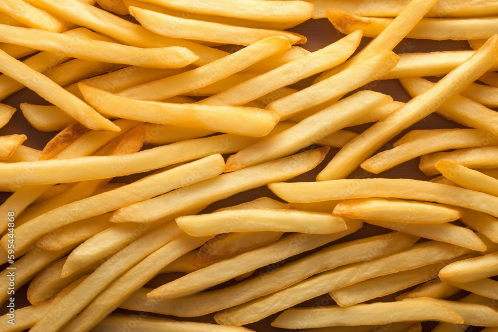 French fries as background, fried potato sticks, golden fries, roasted ...