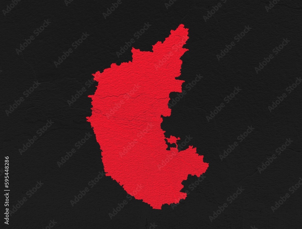 Karnataka red map on isolated black textured background. High quality ...