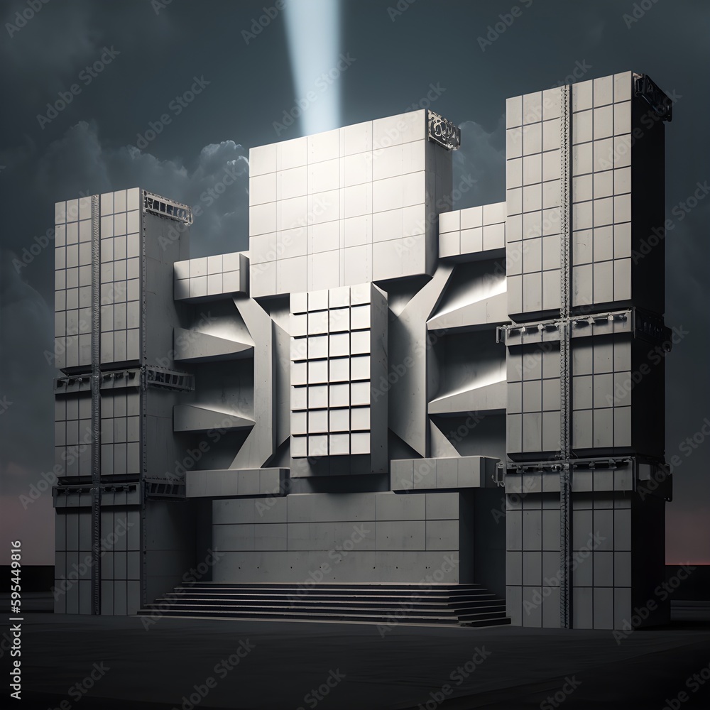 a concept for the stage design of a festival featuring a monumental ...