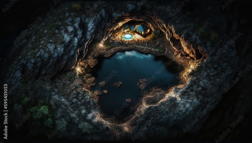 Serenity: A breathtaking aerial view of the tranquil Cave Nighttime ...