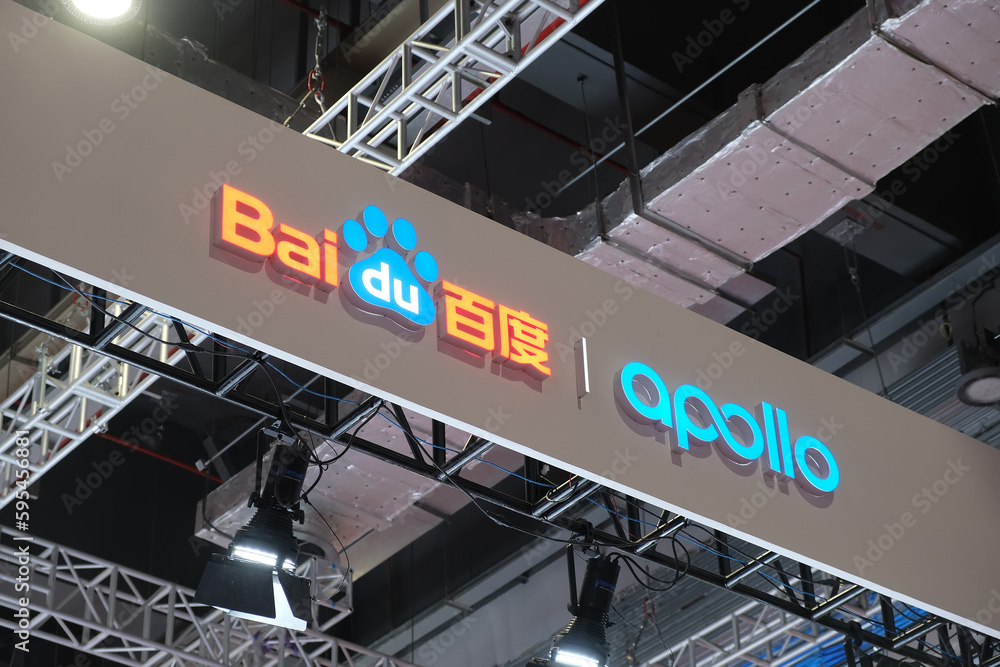 Shanghai,China-April 22nd 2023: close up Baidu Apollo brand logo ...