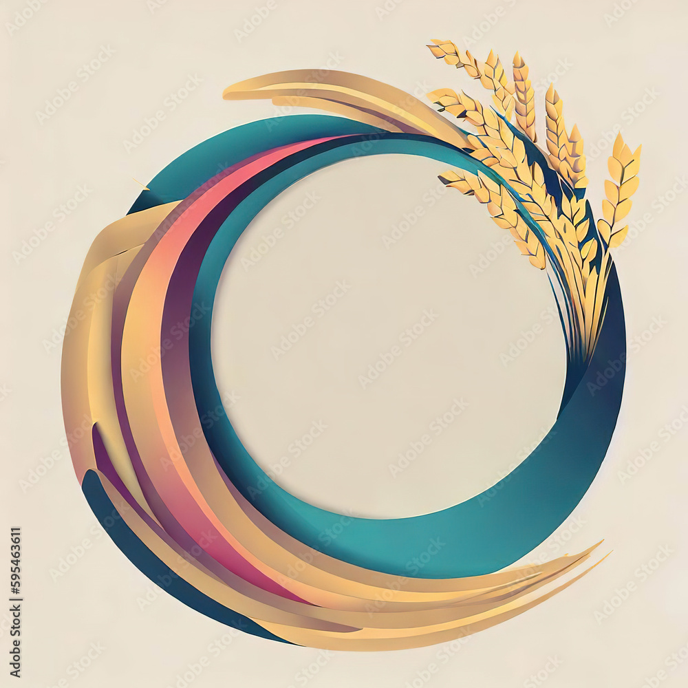 Abstract design of a circular frame with paddy,rice around it, used for ...