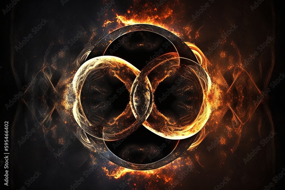 A ring of infinity symbol fire in the middle of a black background ...